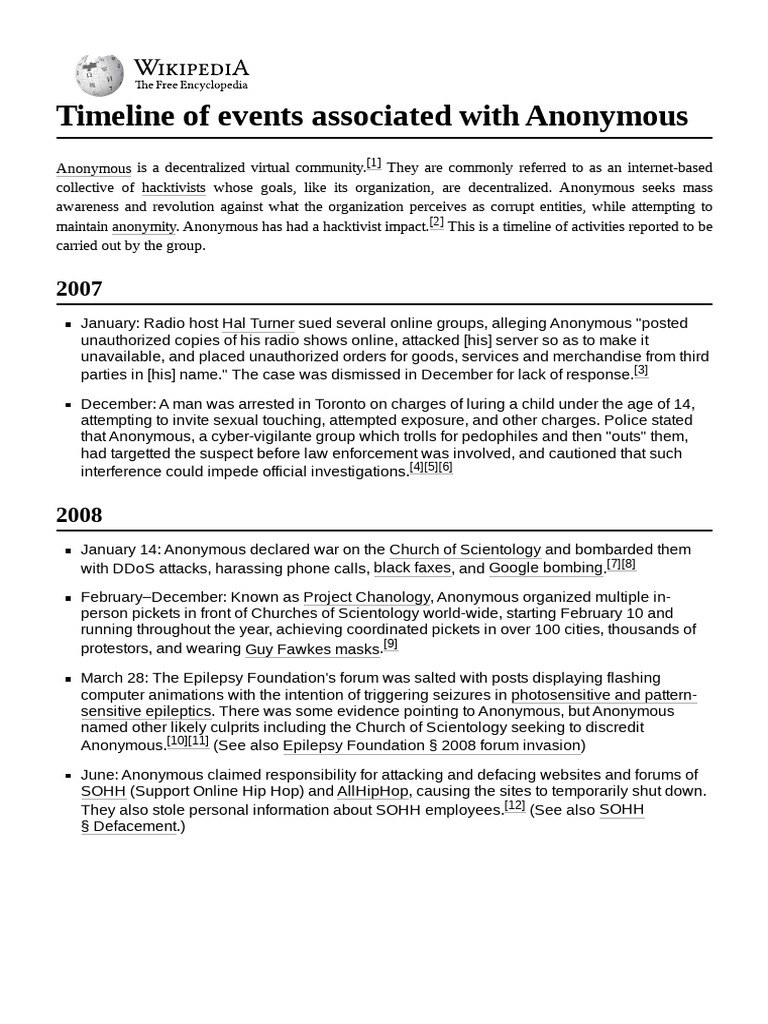 Timeline of Events Associated With Anonymous | PDF | Wiki Leaks