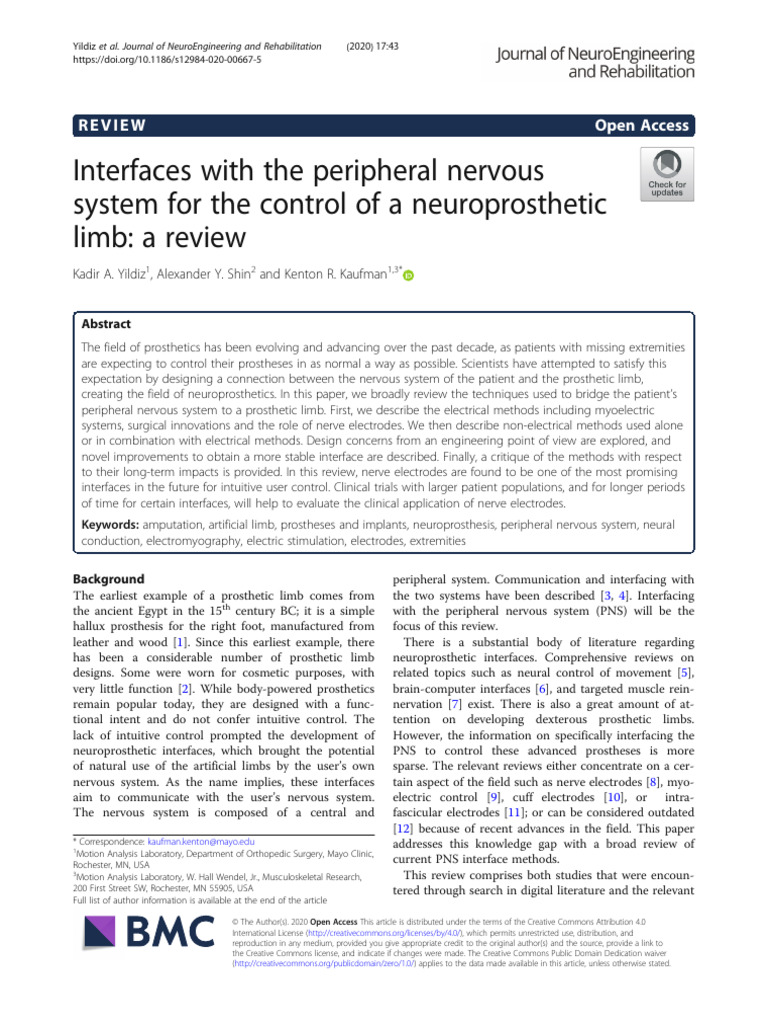 Interfaces With The Peripheral Nervous System For The Control of A Neuroprosthetic Limb - A ...