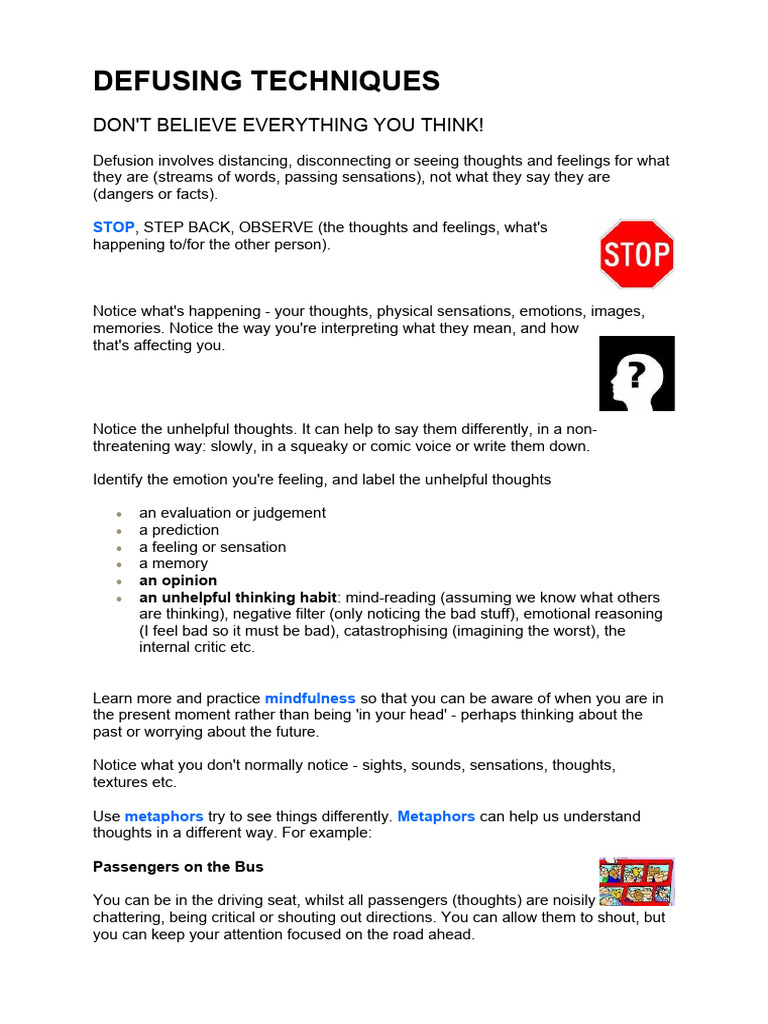 DEFUSING TECHNIQUES | Download Free PDF | Thought | Bullying