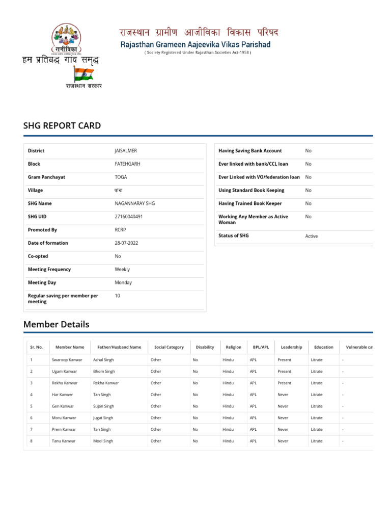 Jaisalmer SHG Status Report | PDF | Interest | Financial Services
