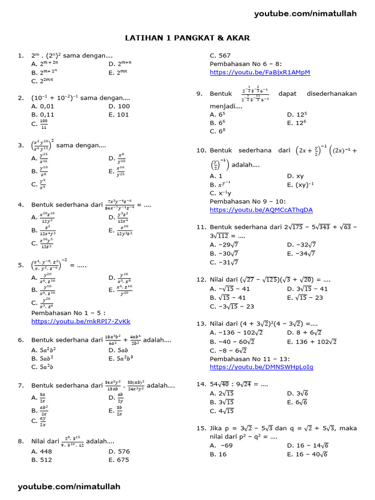 Latihan Matematika: Pangkatan & Akar | PDF