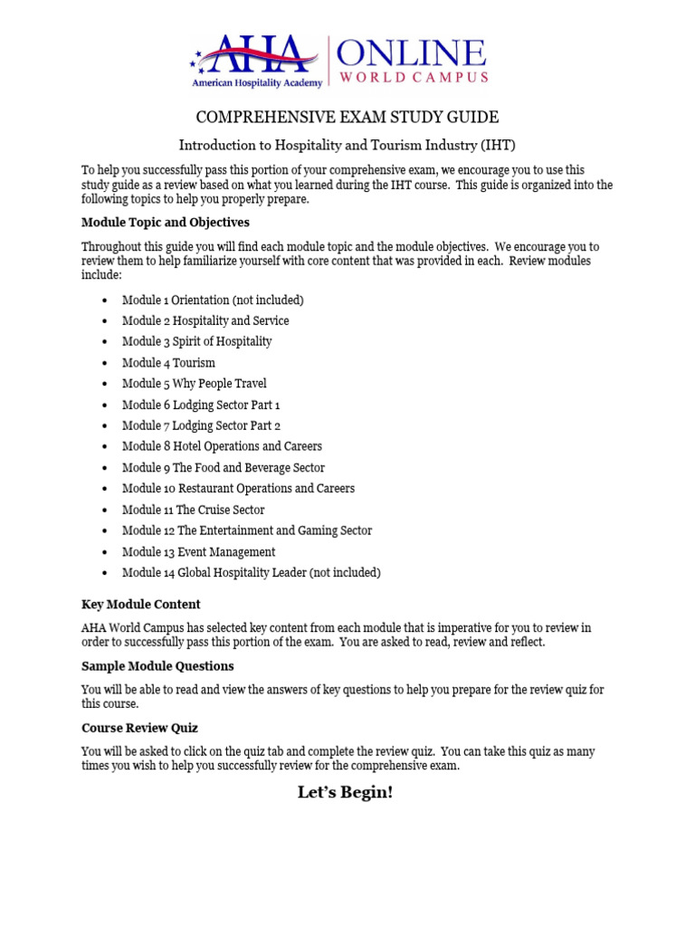 Study Guide IHT | PDF | Restaurants | Tourism