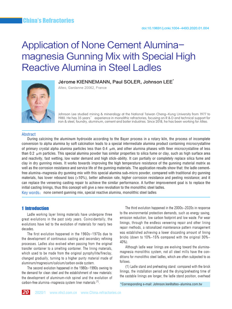 Application of None Cement Alumina-Magnesia Gunning Mix With Special ...