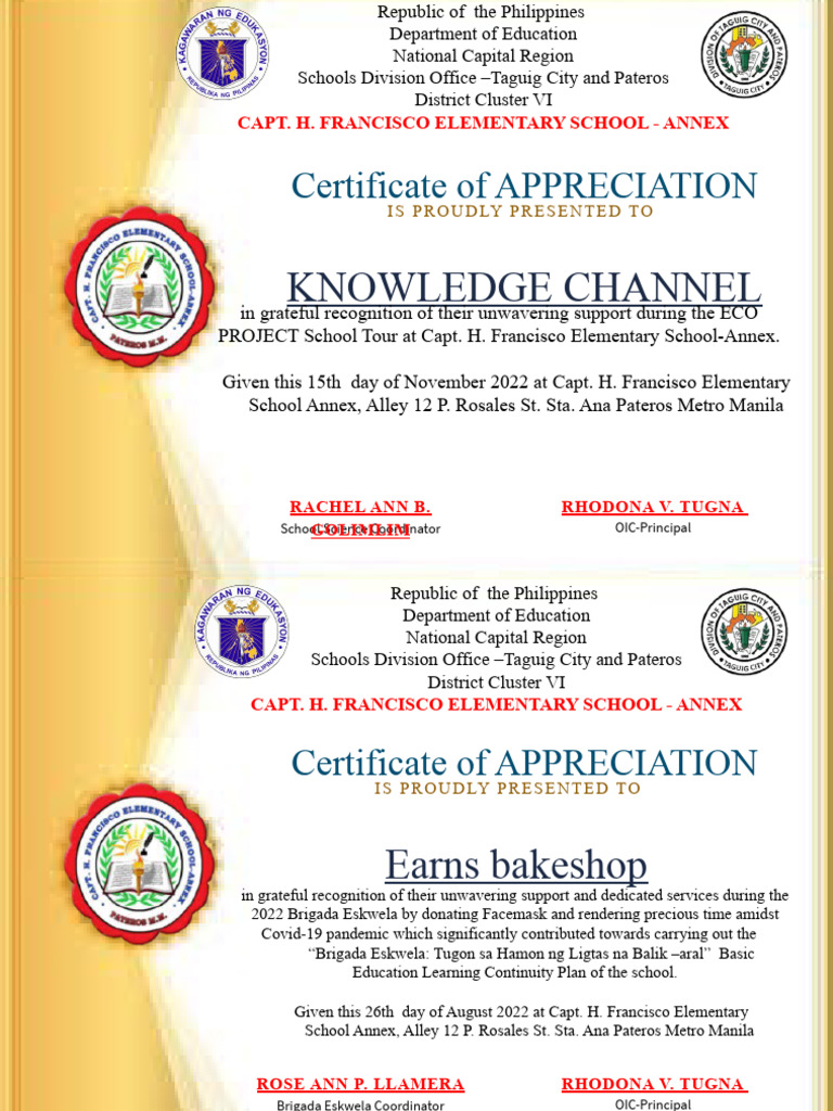 Certificaten of Appreciation 1 | Download Free PDF | Metro Manila | Manila
