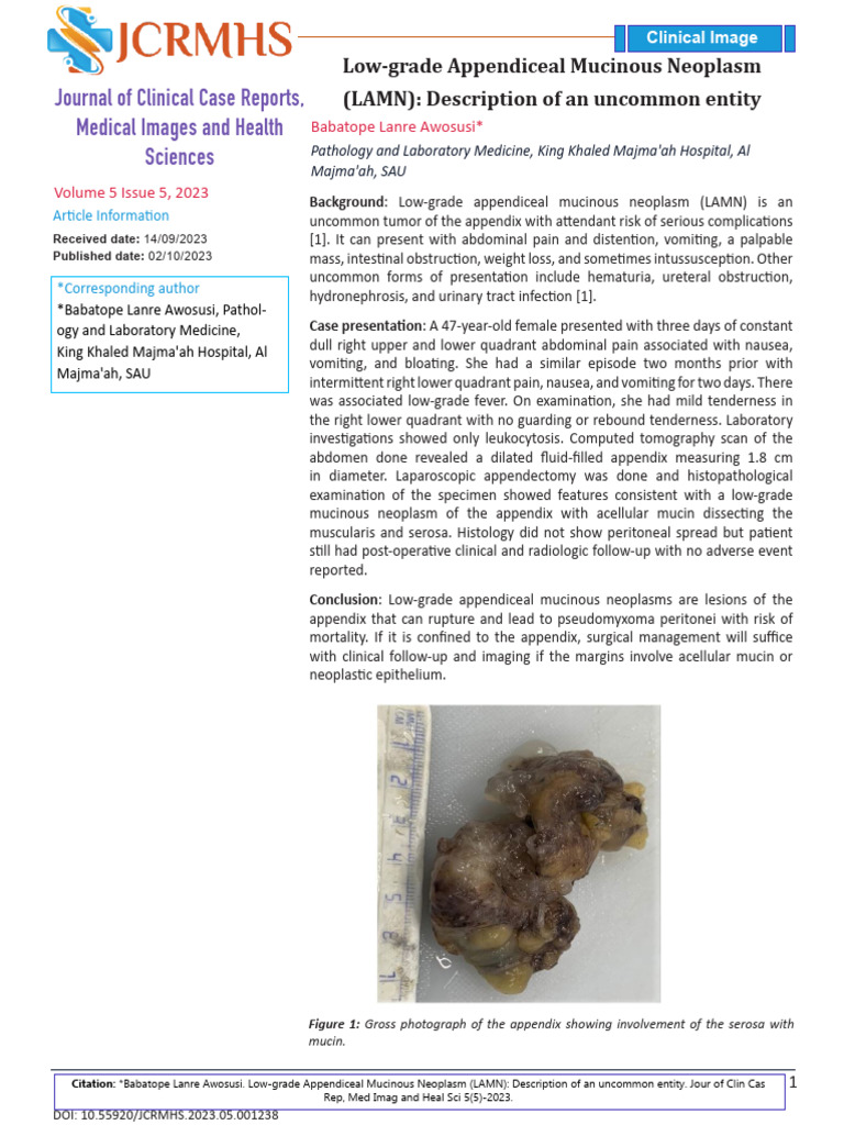 Low-Grade Appendiceal Mucinous Neopasm | PDF | Diseases And Disorders ...