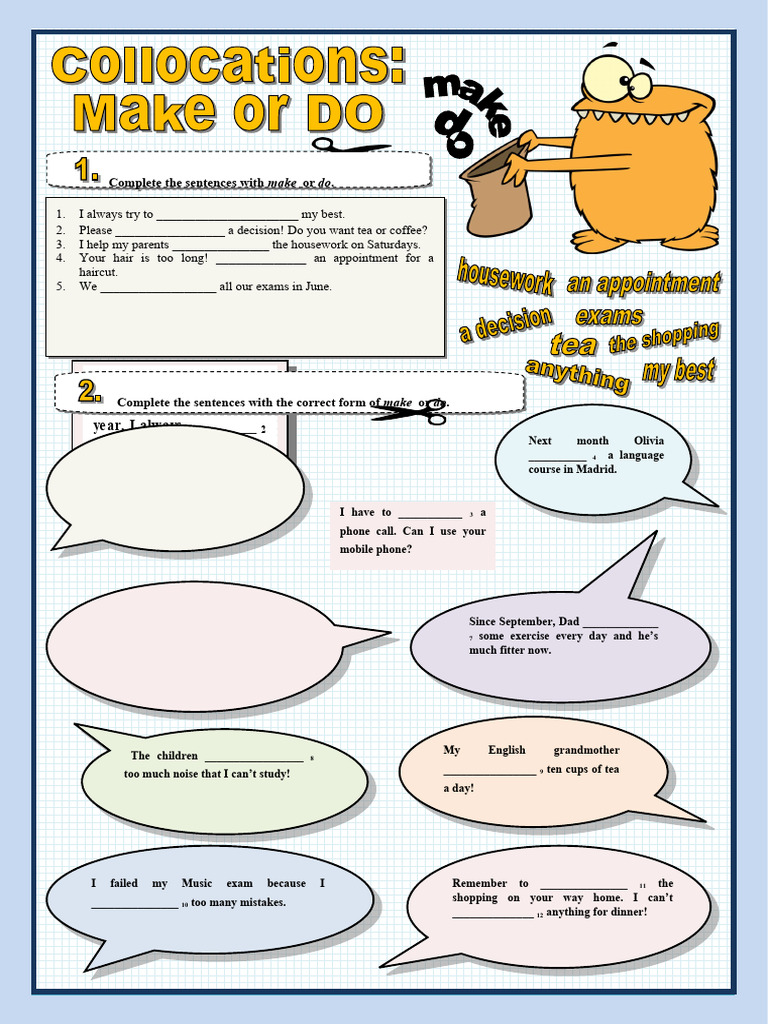Complete Sentences with Make or Do | PDF
