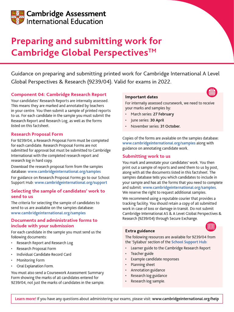 Preparing and Submitting Work For Cambridge Global Perspectives | PDF