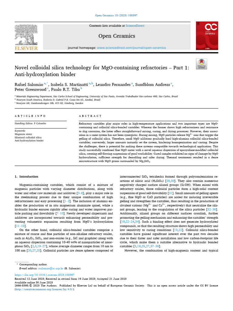 Novel Colloidal Silica Technology Pdf Refractory Silicon Dioxide
