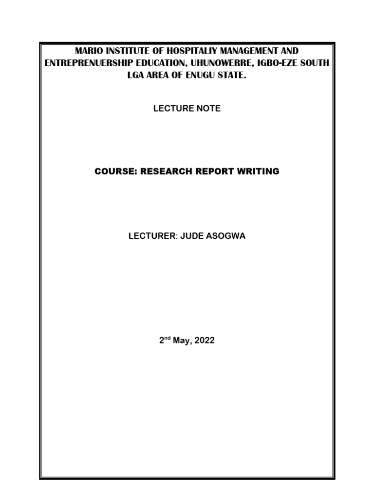 Research Report Writing | PDF | Methodology | Hypothesis