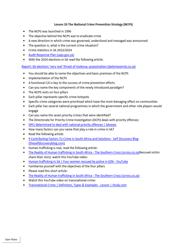 Lesson 10 The National Crime Prevention Strategy | PDF | Crimes | Crime ...