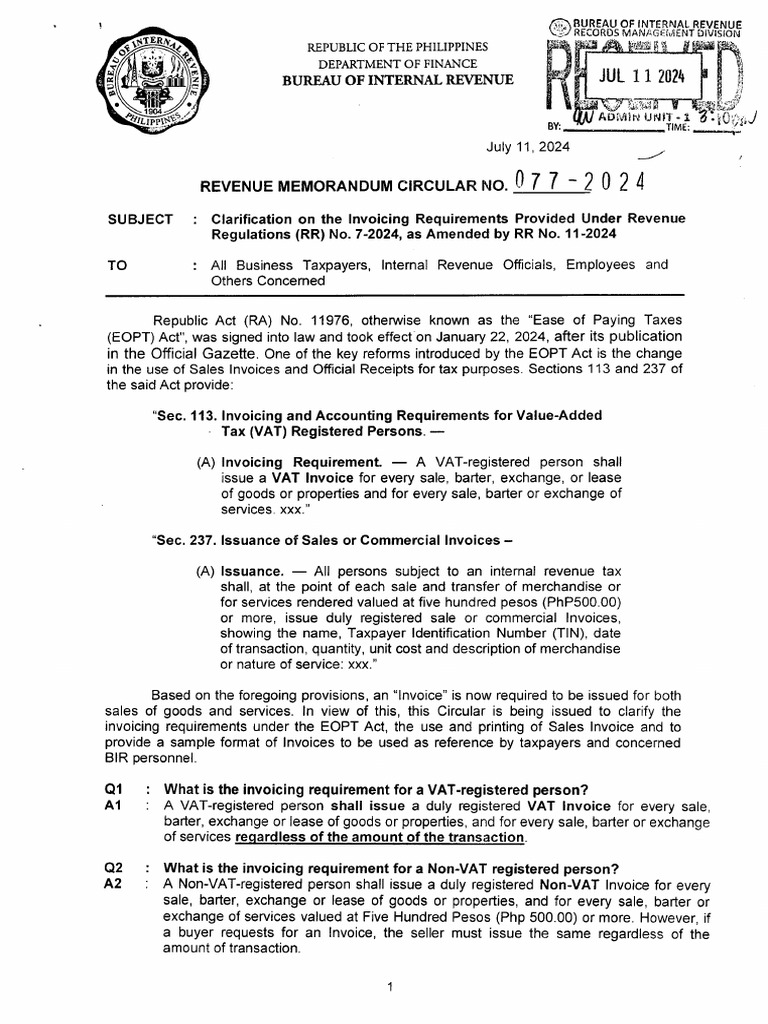 RMC No. 77-2024 | PDF