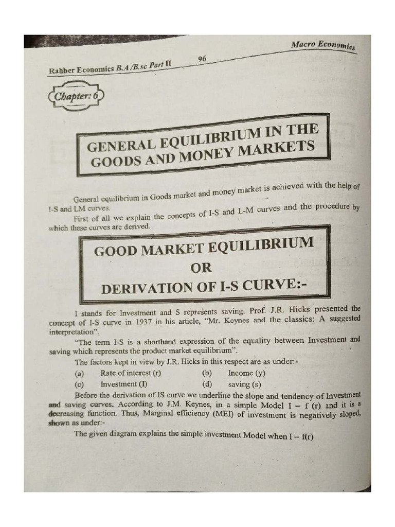 General Equilibrium in The Goods and Money Market | PDF