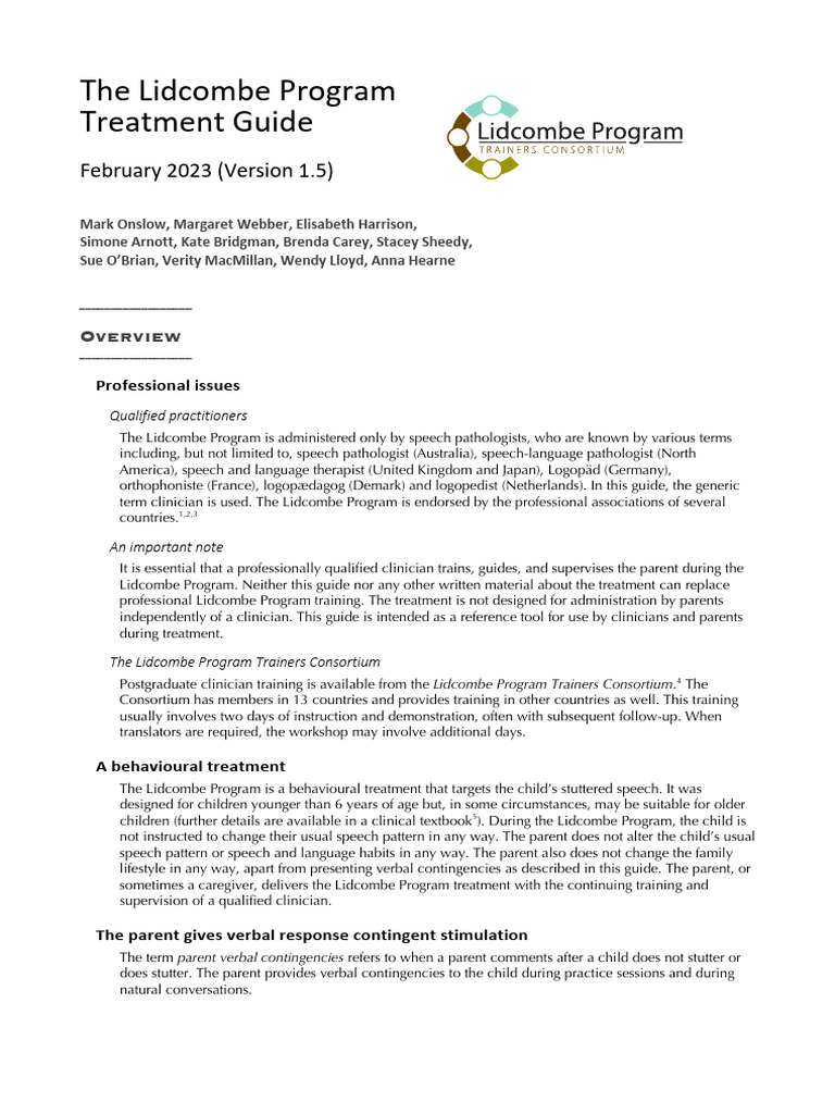 Lidcombe Program Treatment Guide v1.5 2023-03-01 | PDF | Stuttering ...