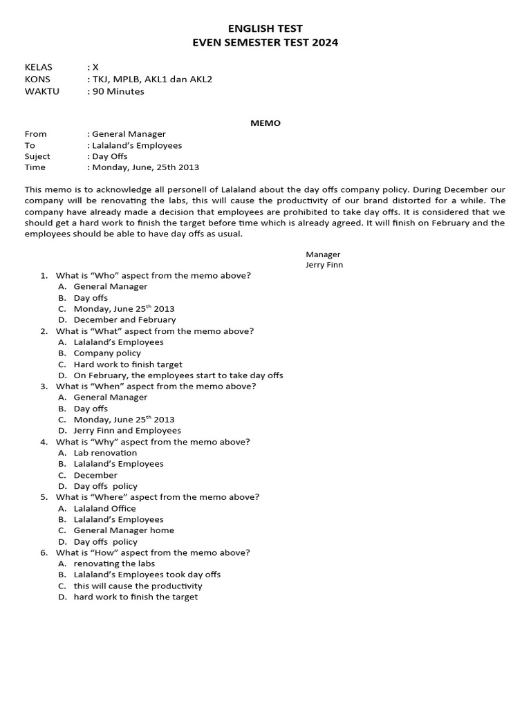 Soal PSAS Bahasa Inggris Kelas X | PDF