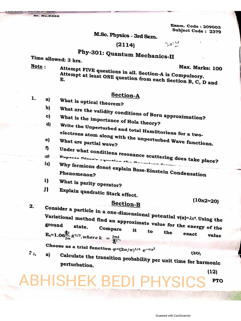 2014 MSC 3rd Sem Physics | PDF