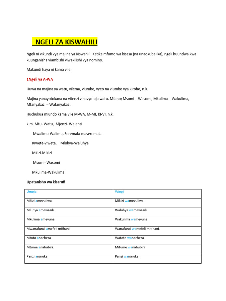 Ngeli Za Kiswahili | PDF