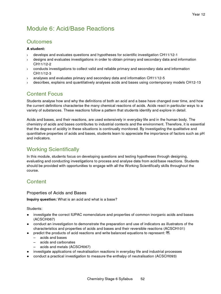 Year 12 Chemistry: Acid/Base Reactions | PDF | Acid | Ph
