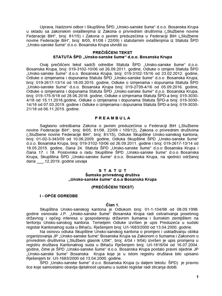 Statut - Prečišćeni Tekst 2019. | PDF