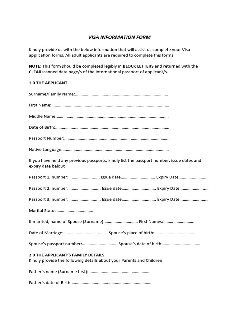Visa Information Form - Clients | PDF | Travel Visa | Spouse