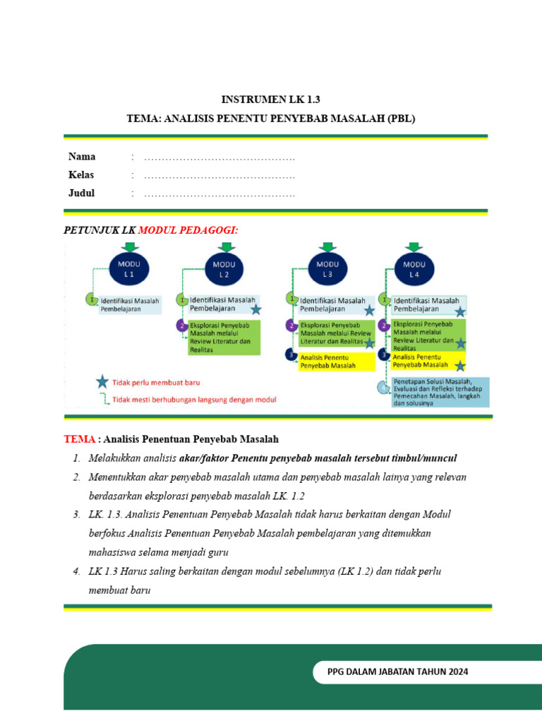 Instrumen LK 1.3 - Analisis Penentu Penyebab Masalah (MODUL PEDAGOGI - PBL - K1 & K2) | PDF