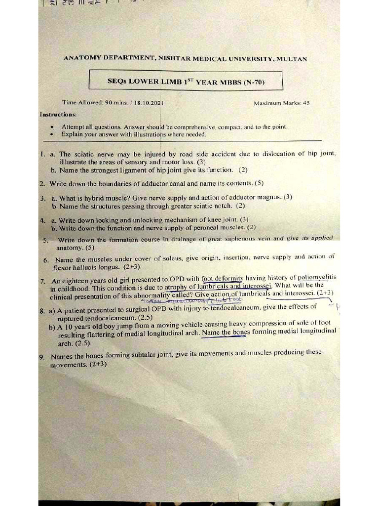 Nishtar Anatomy Sendup Papers and Imp Topics by N70-1 | PDF