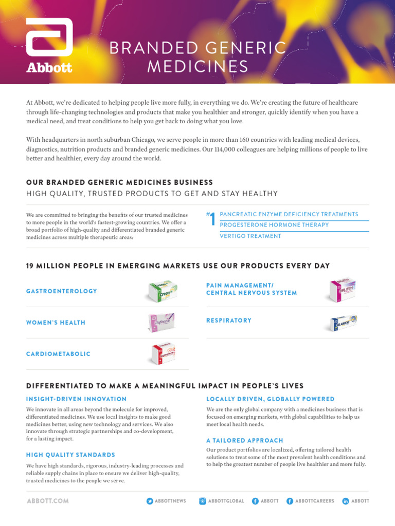 Branded Generic Medicines Fact Sheet | PDF | Medical Specialties ...