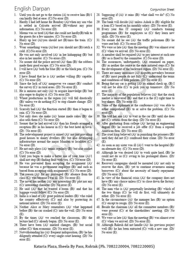 Conjunction Sheet 2with Answer Key | PDF | Economies