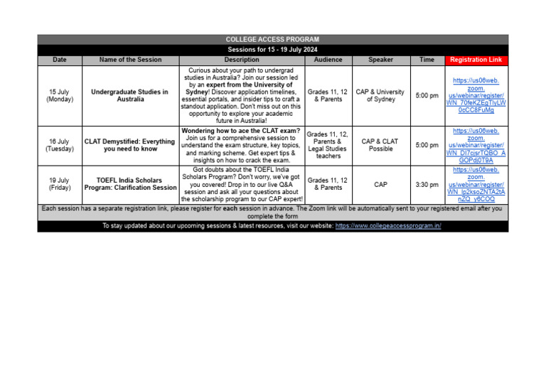 College Access Program Sessions 2024 | PDF