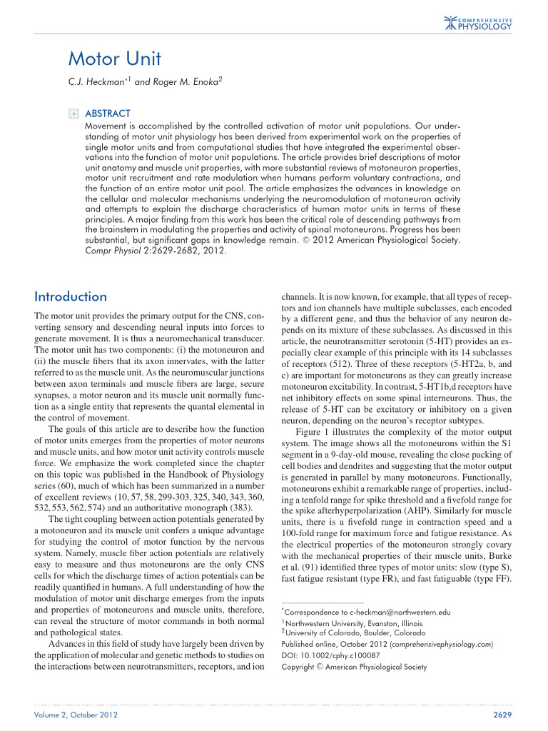 Heckman2012 Motor Unit | PDF | Motor Neuron | Electromyography