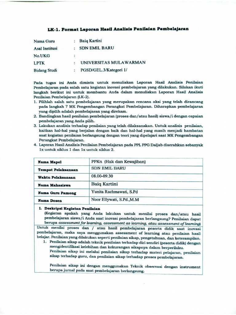 Laporan Hasil Analisis Penilaian Pembelajaran | PDF