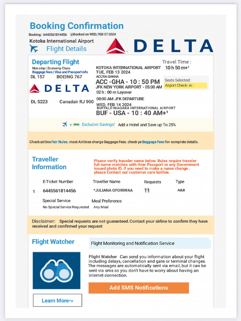 Delta Airline Booking Confirmation | PDF