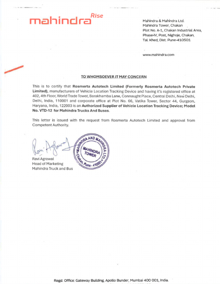 Mahindra Trucks & Buses-OEM Certificate (40279) | PDF