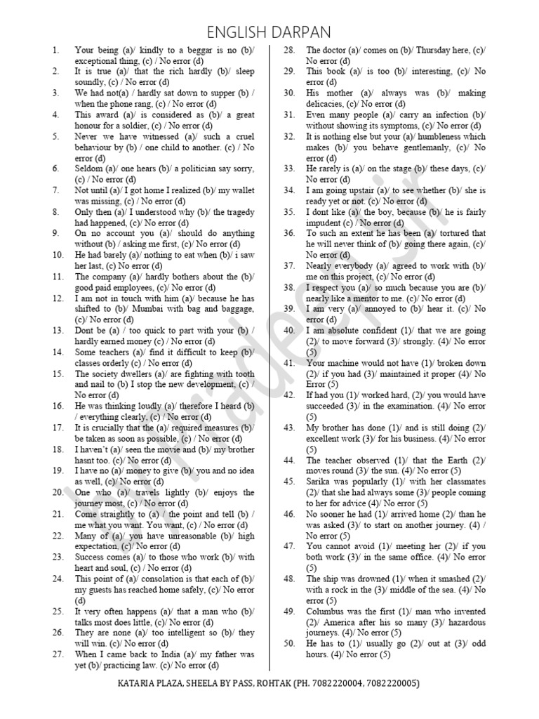 Adverb Error With Answer Key | PDF