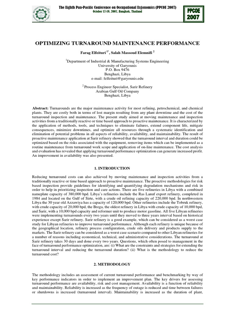 Optimizing Turnaround Maintenance Perfor | PDF | Oil Refinery | Risk