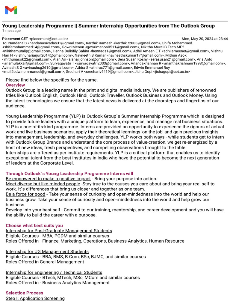 Gmail - Young Leadership Programme __ Summer Internship Opportunities from The Outlook Group ...