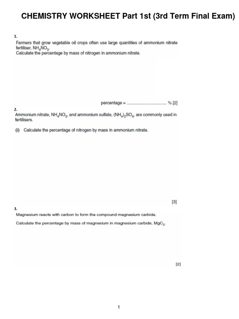 chemistry_Worksheet_mole_practice_sheet | PDF | Hydroxide | Acid