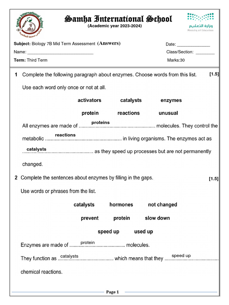 Biology 7B Mid Term Assessment 2023 | PDF