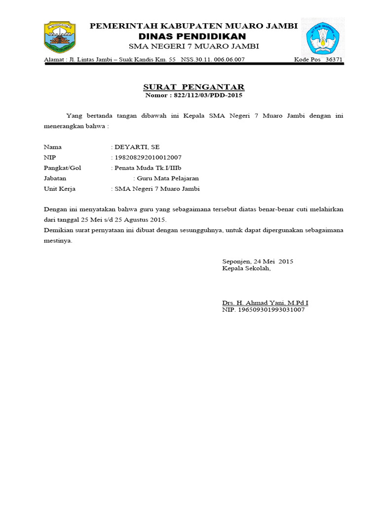Surat Pengantar Cuti Bersalin | PDF