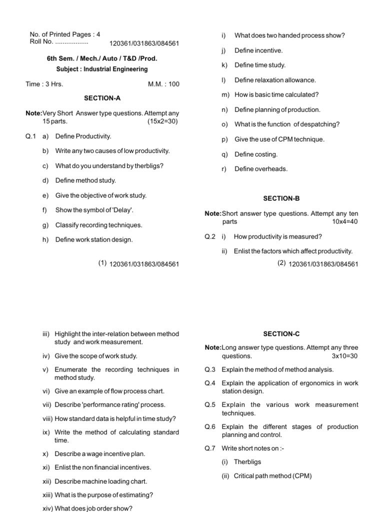 Mech Prod Auto 6 Sem Industrial Engineering 120361 May 2018 | PDF ...
