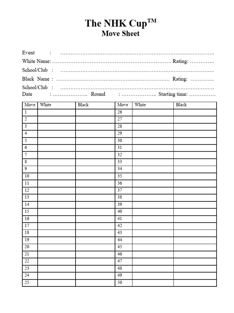 NHK Chess Cup Move Sheet | PDF | Abstract Strategy Games | Traditional ...