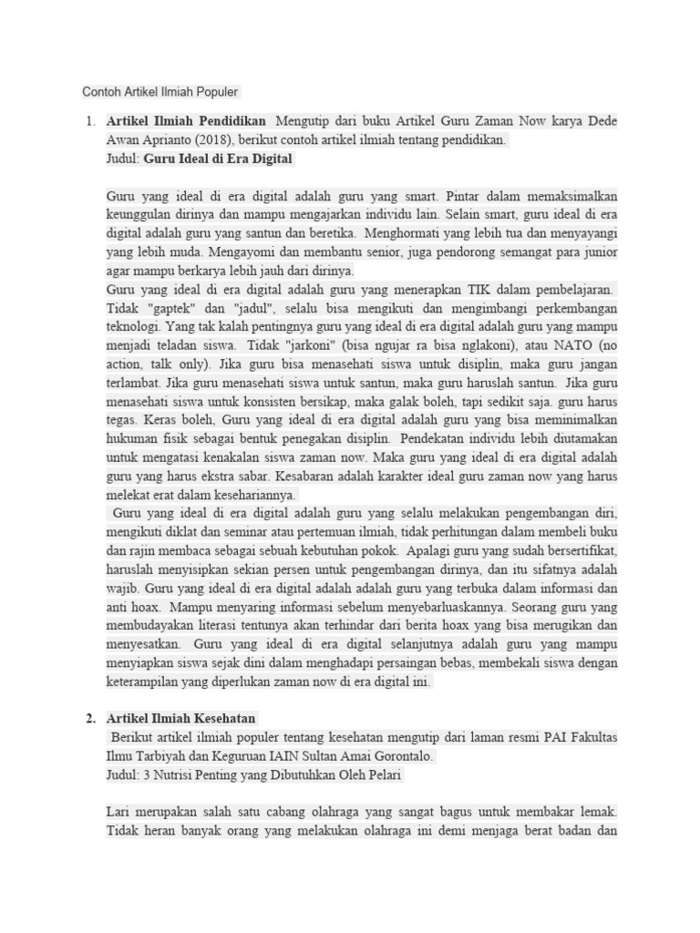 Contoh Artikel Ilmiah Populer | PDF | Karier & Perkembangan
