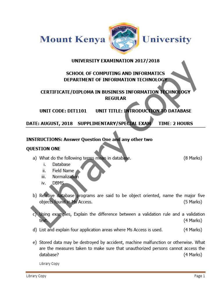 Cit1104-Dit1101 Introduction To Database Reg Supp | PDF | Databases | Software Design