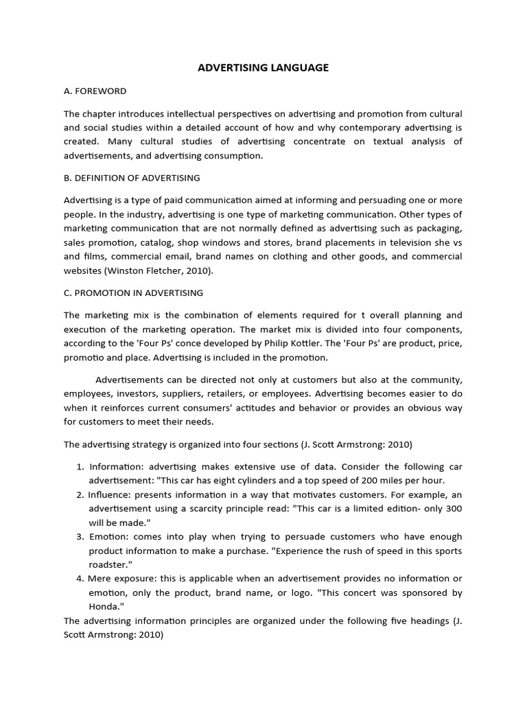 ADVERTISING LANGUAGE | PDF | Advertising | Marketing