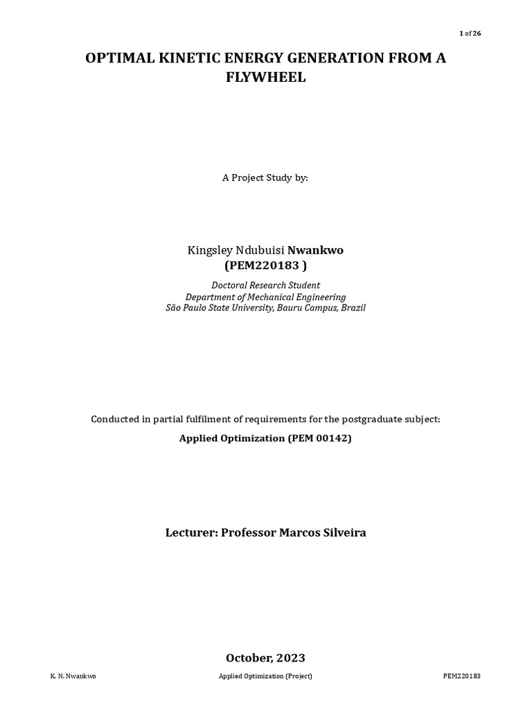 Project - Final Report, K.N.Nwankwo | PDF | Mathematical Optimization | Parameter (Computer ...