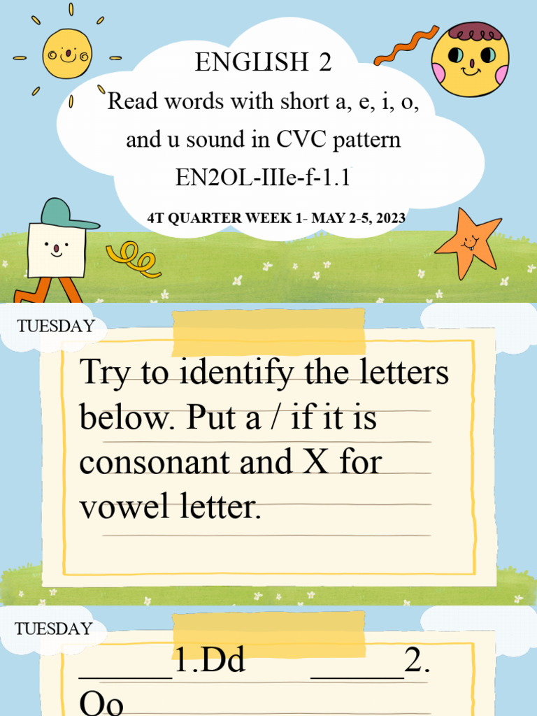 English 2 - 4TH Q - Week 1 CVC Pattern | PDF | Linguistics | Phonetics