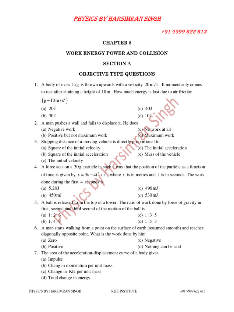 Assignment Class XI Topic Chapter 5 | PDF | Force | Collision