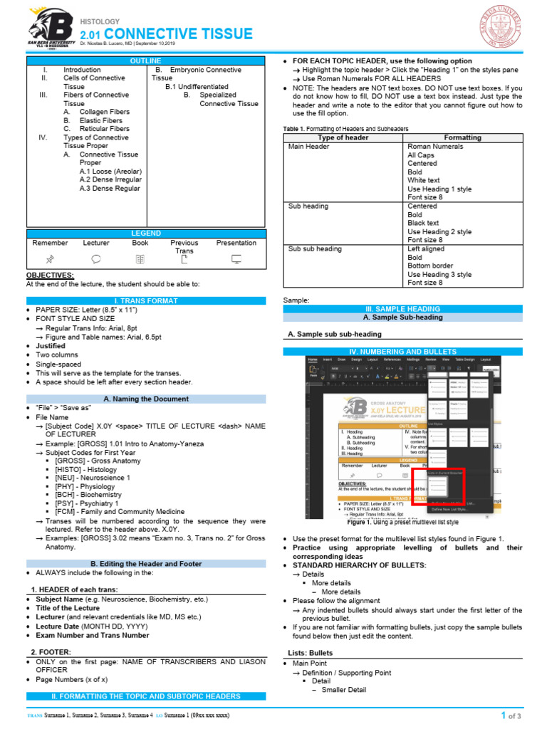 HISTO X.0Y 2023B TransTemplate | PDF | Connective Tissue | Anatomy