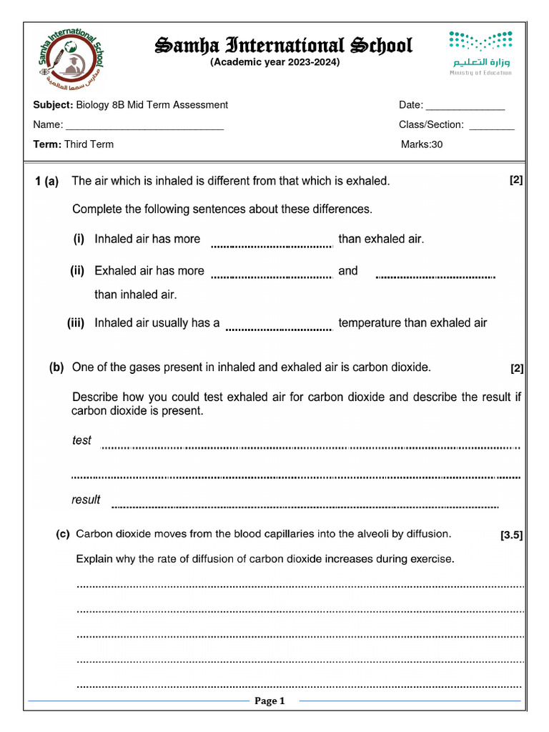 Biology 8B Mid Term Assessment | PDF