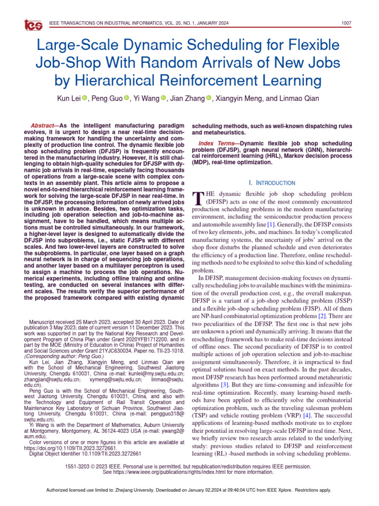 Large Scale Dynamic Scheduling For Flexible Job Shop With Random Arrivals Of New Pdf