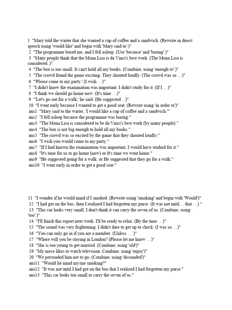Sentence Transformation 1 | PDF | Mystery, Thriller & Crime Fiction ...